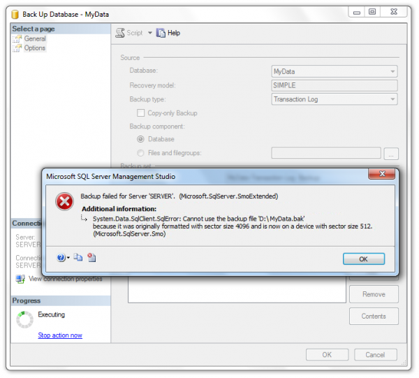 Cannot Use The Backup File Because It Was Originally Formatted With
