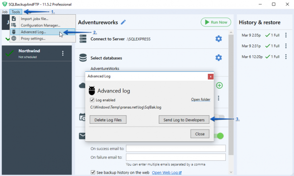 How to send Log to developers | SQLBackupAndFTP's blog